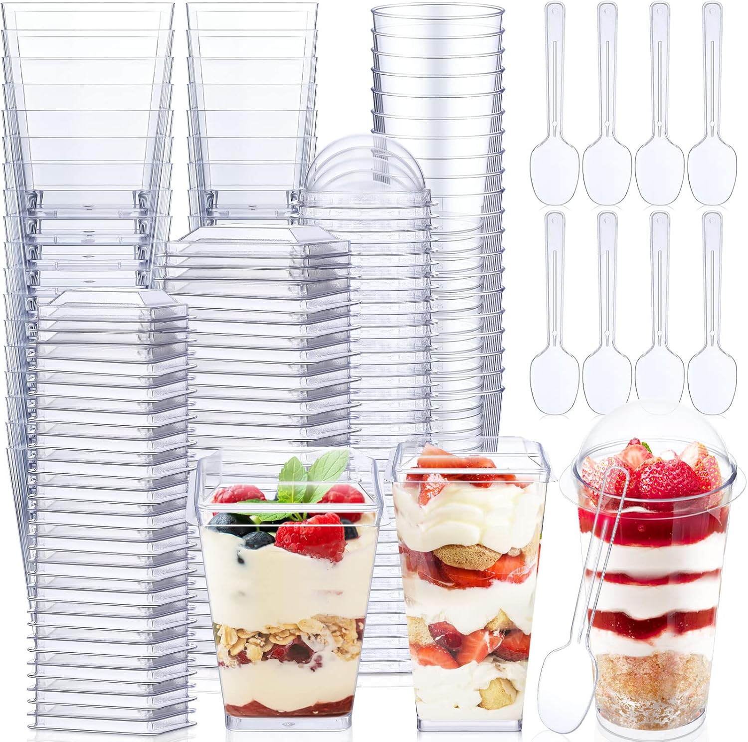30pcs Plastic Dessert Cup with Lid and Spoon, Square Transparent ...