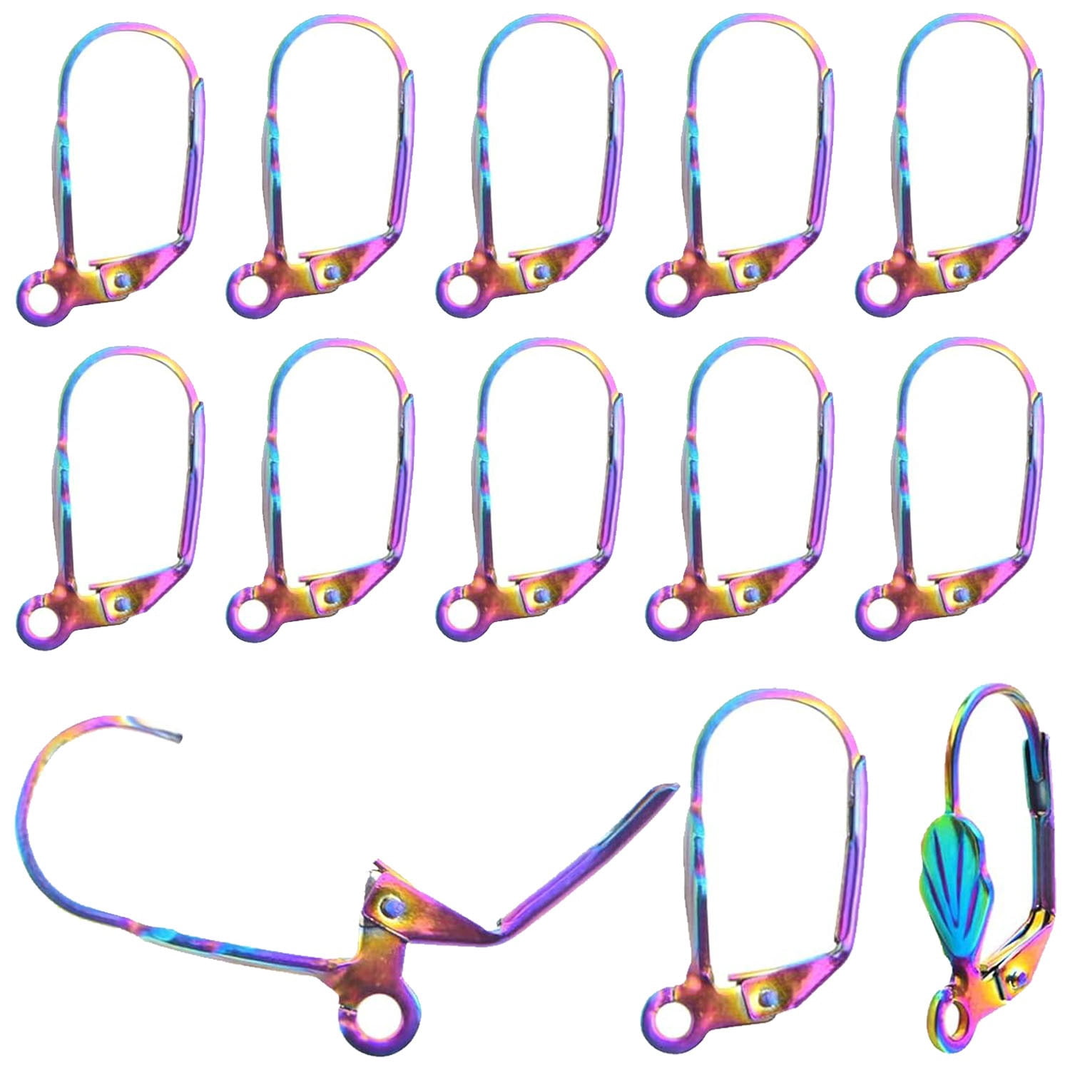 30pcs Rainbow Color，Stainless Steel Leverback French Earring Hooks ...
