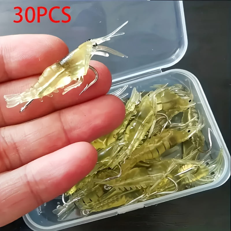 30pcs Realistic Green Silicone Shrimp Fishing Lures with Hooks - Soft ...