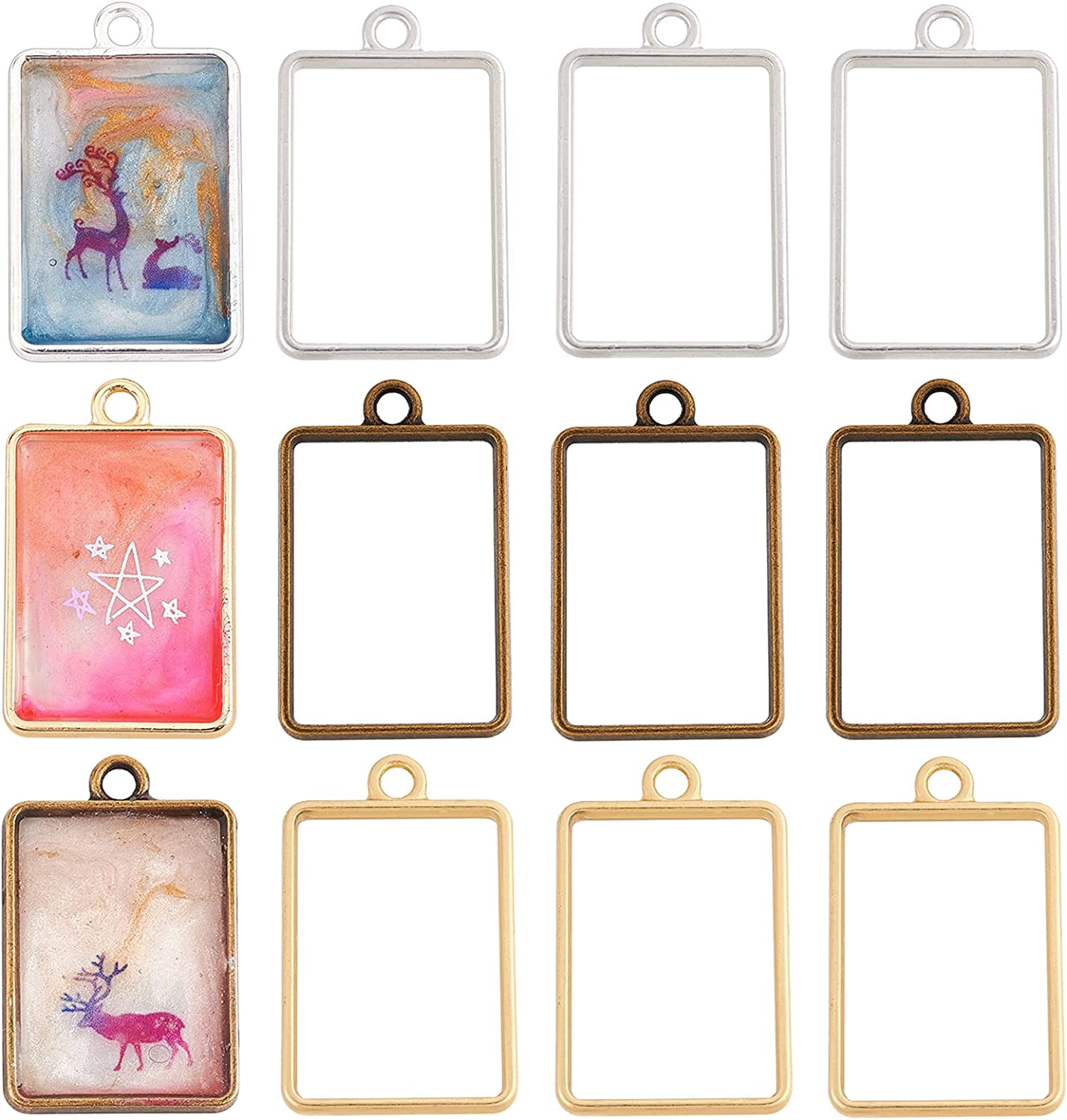 30pcs Rectangle Open Bezel Charms 3-Color Alloy Frame Pendants Color ...