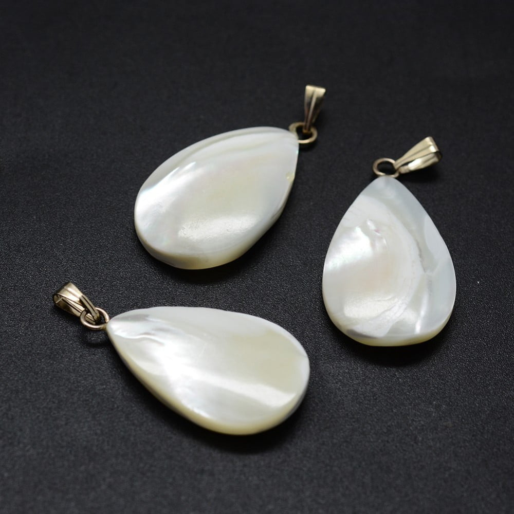 30pcs Shell Pendants with Brass Findings teardrop Platinum 27~28x15 ...
