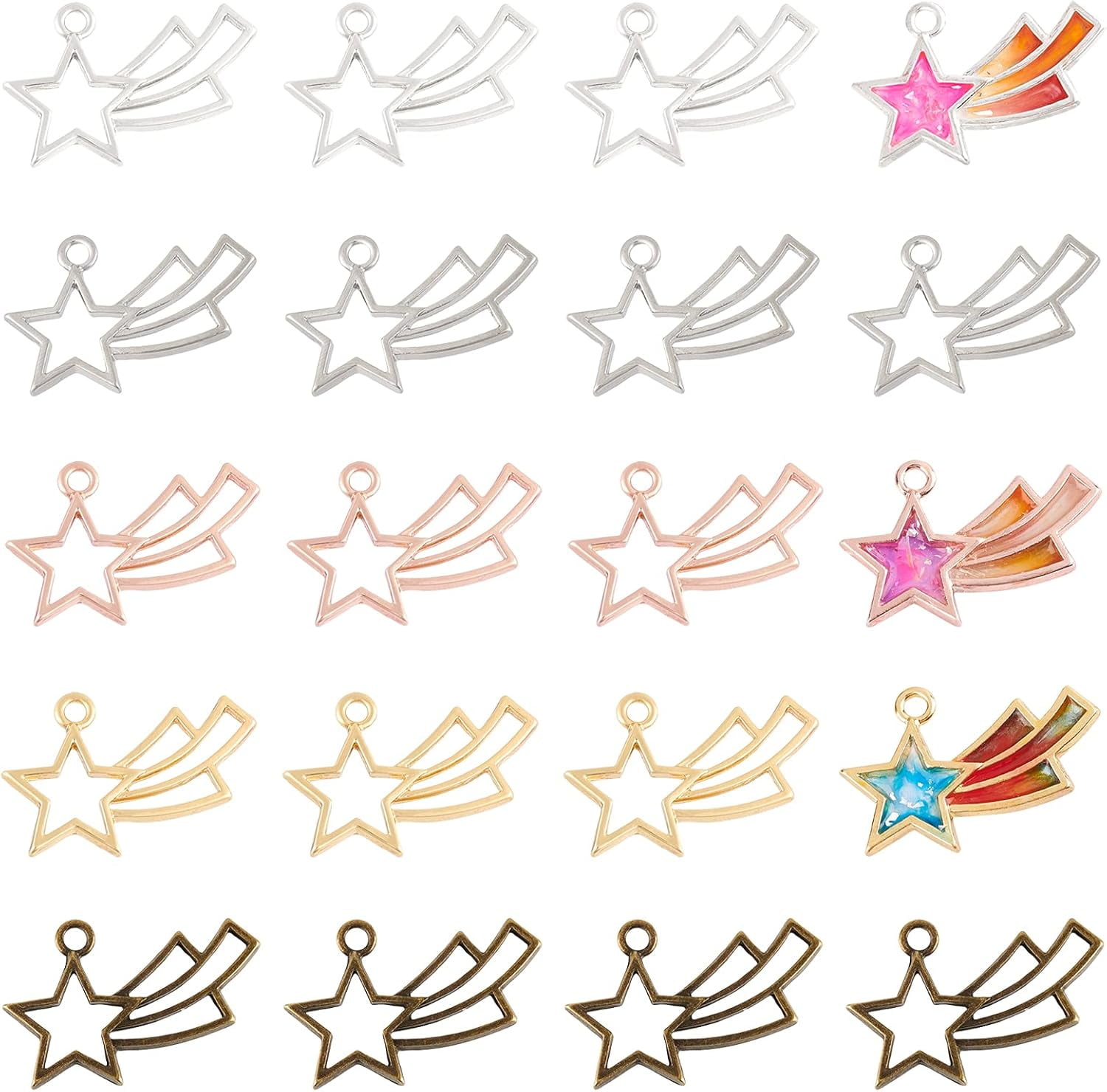 30pcs Shooting Star Open Back Bezel Pendants 4-Color Open Bezel Charms ...