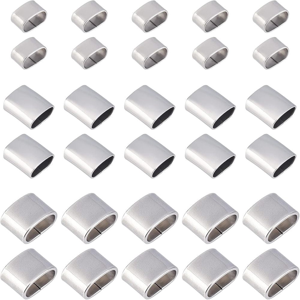 30pcs Slide Charms 201 Stainless Steel Rectangle Slide Beads 3.5-4x7.5 ...