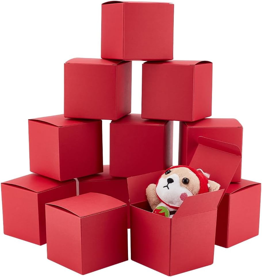 30pcs Small Gift Box Red Gift Packaging Box 3.15" Square Kraft Paper ...