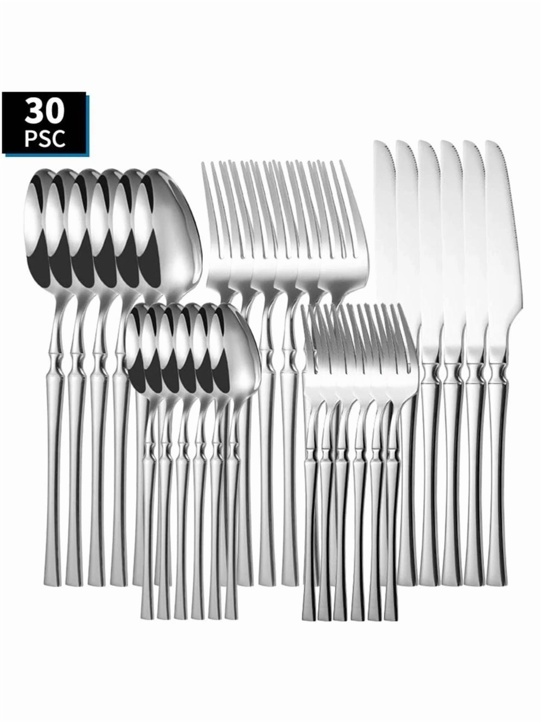 30pcs Stainless Steel Gold-Color Flatware Set, Suitable For Everyday ...