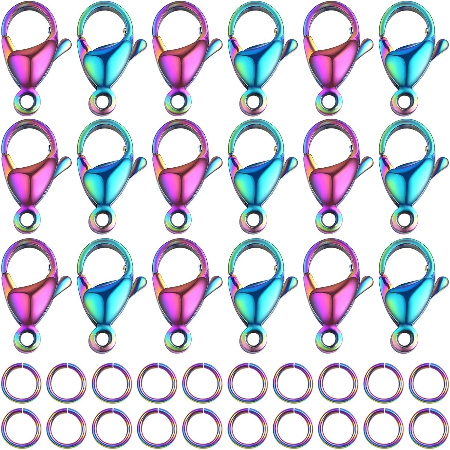 30pcs Stainless Steel Lobster Claw Clasps Fastener Hook Connectors and ...