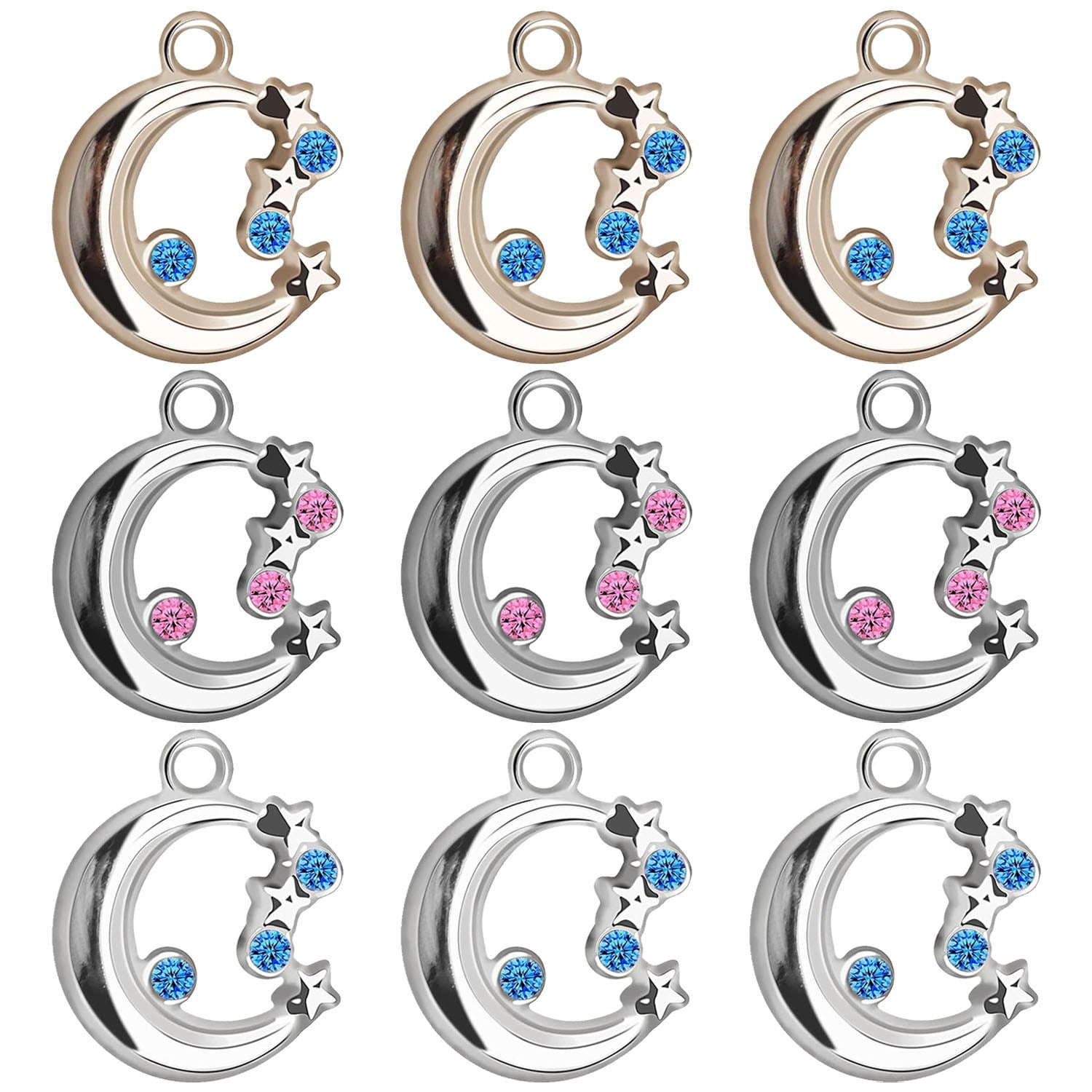 30pcs Star and Crescent Moon Charms with Shiny Rhinestone Alloy ...