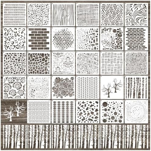 30pcs Texture Stencils for Crafts Reusable Mixed Media Geometric Brick ...