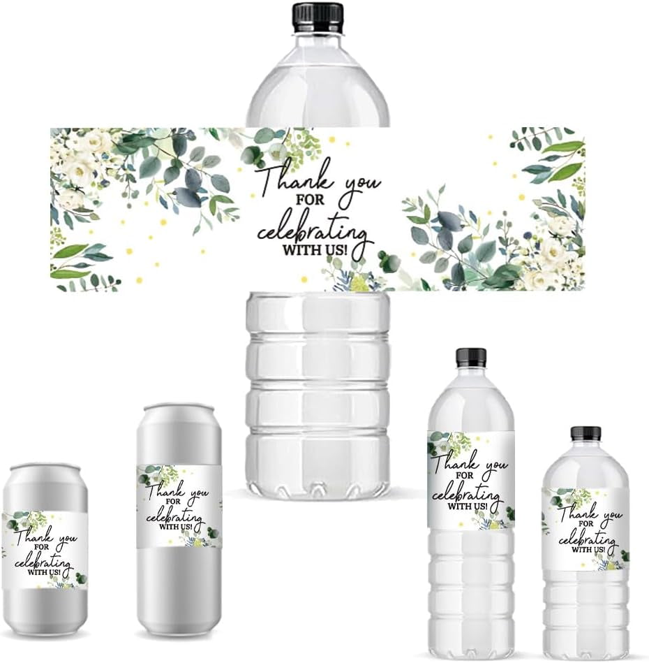30pcs Thank You Water Bottle Stickers - Flower Leaves Decorative Bottle ...