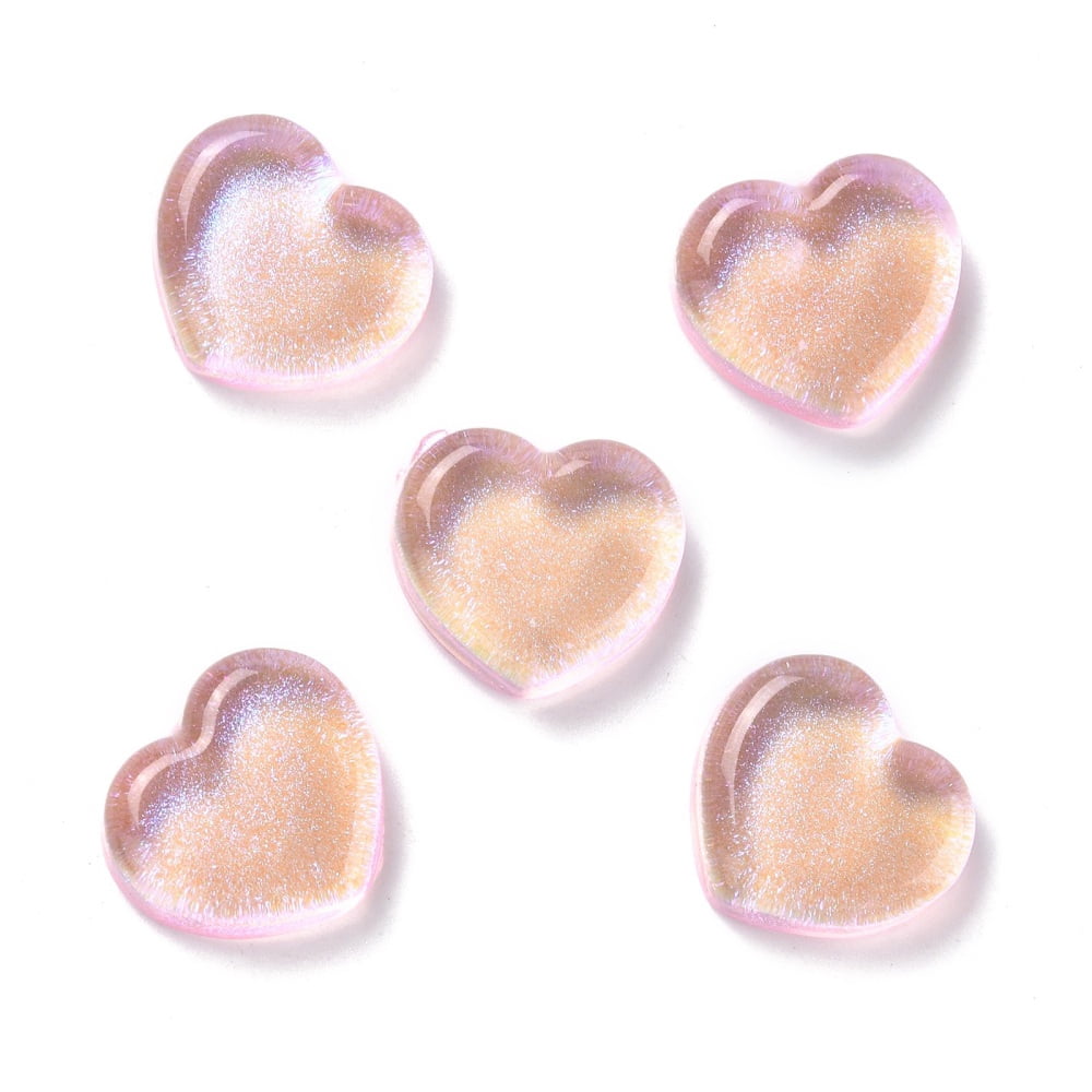 30pcs Transparent Resin Cabochons with Glitter Heart PeachPuff 18x19 ...