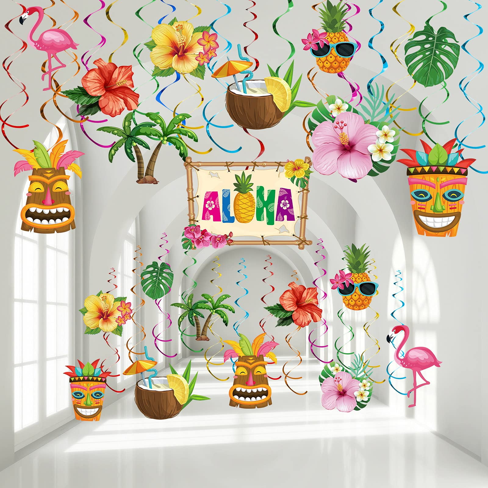 30pcs Tropical Luau Party Decorations, Hawaiian Hanging Swirls with ...