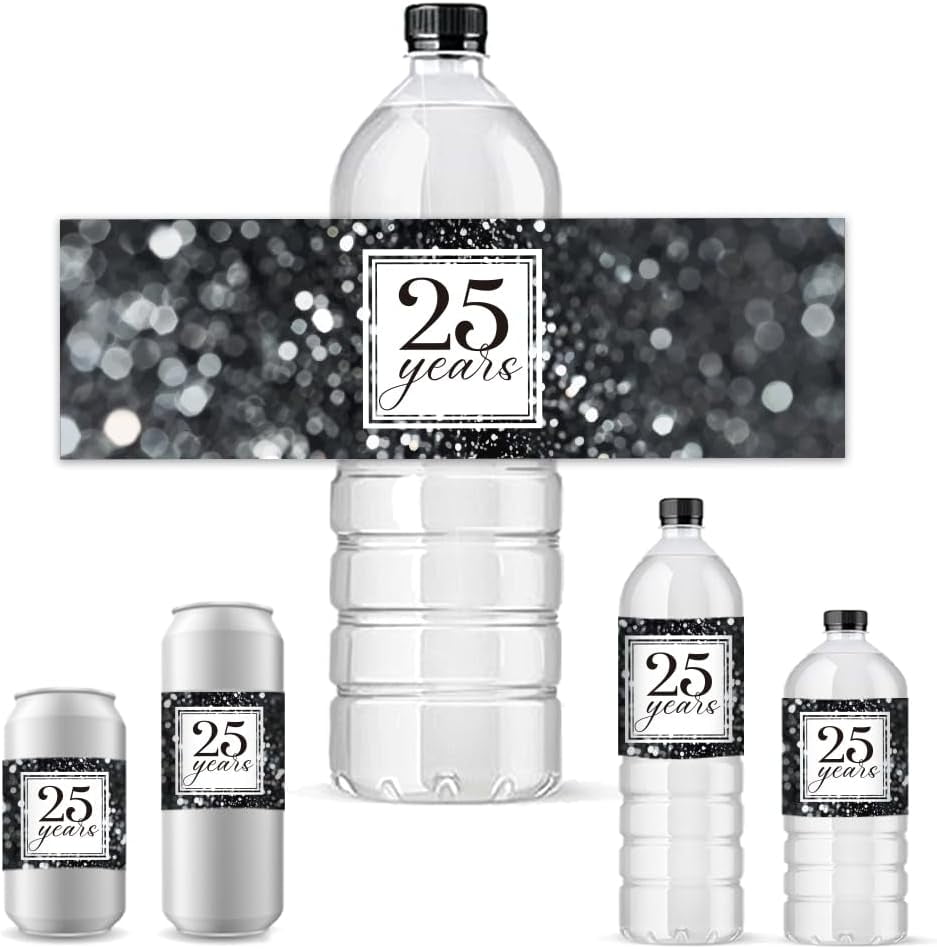 30pcs Water Bottle Labels for 25th Anniversary Adhesive Bottle Stickers ...