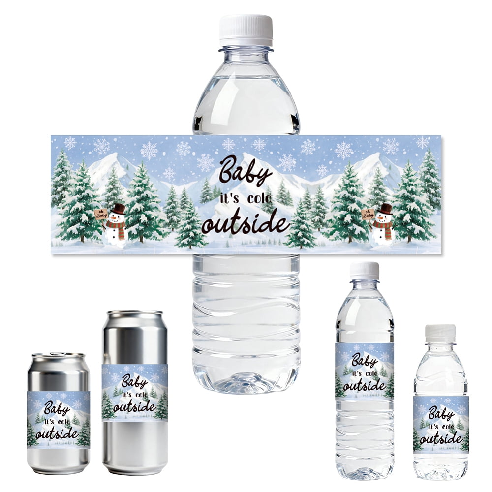 30pcs Winter Water Bottle Labels Pine Tree and Snowman Waterproof ...