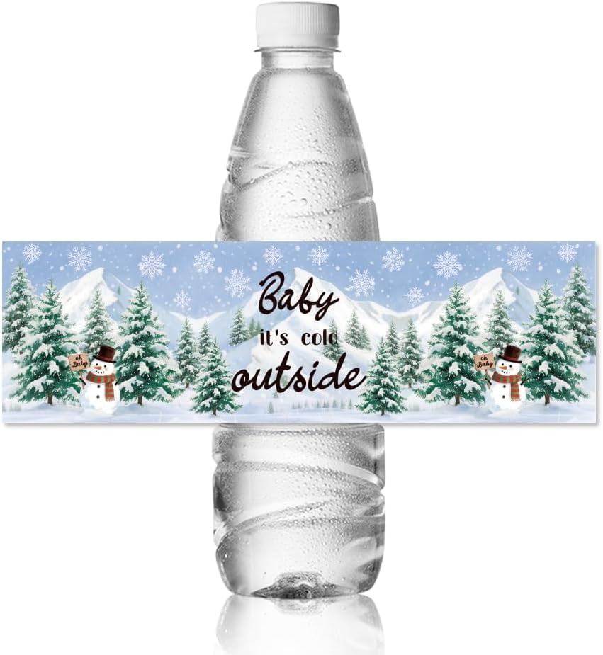 30pcs Winter Water Bottle Labels Pine Tree and Snowman Waterproof ...