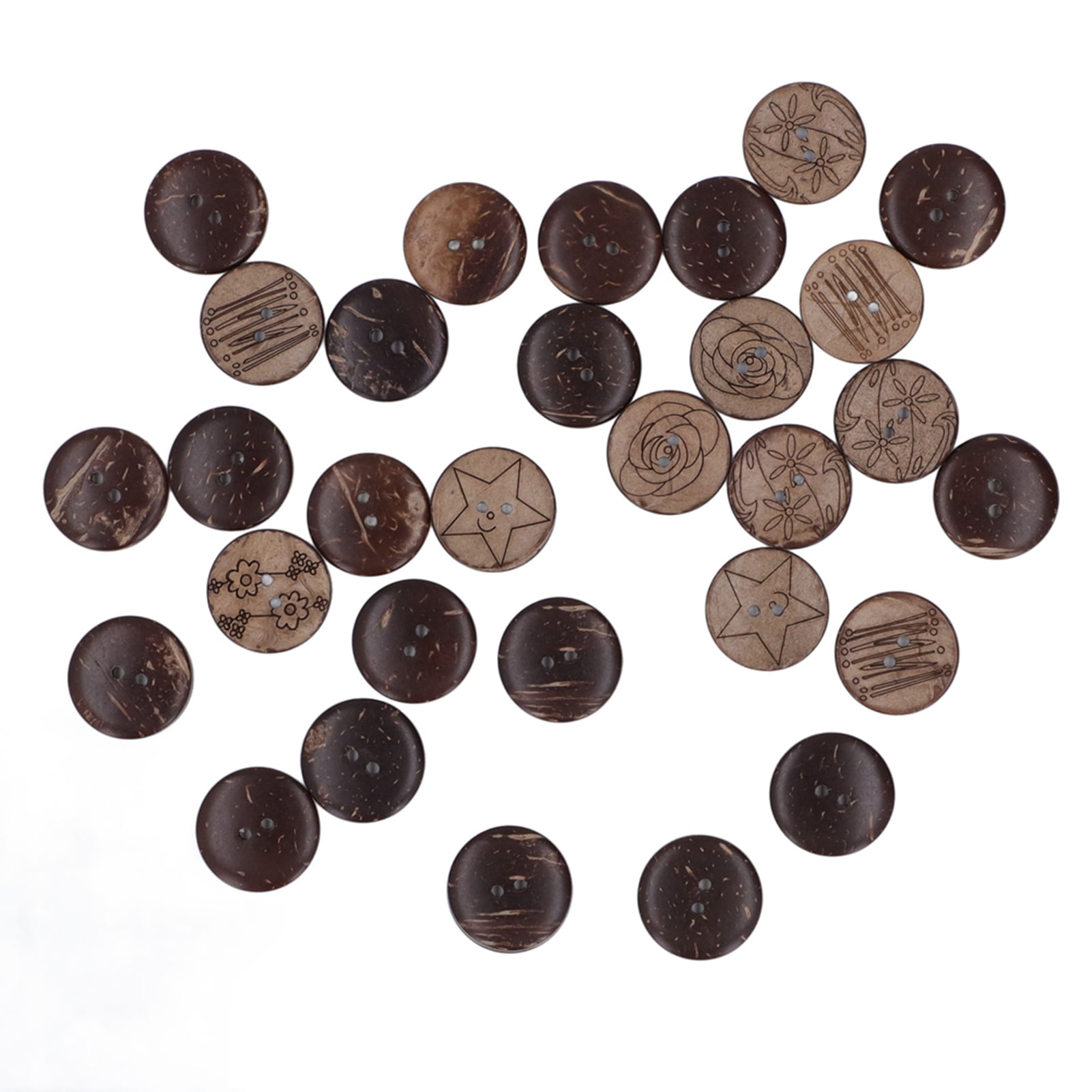 30pcs Wooden Buttons Round Coconut Shell Texture Engraved Pattern ...