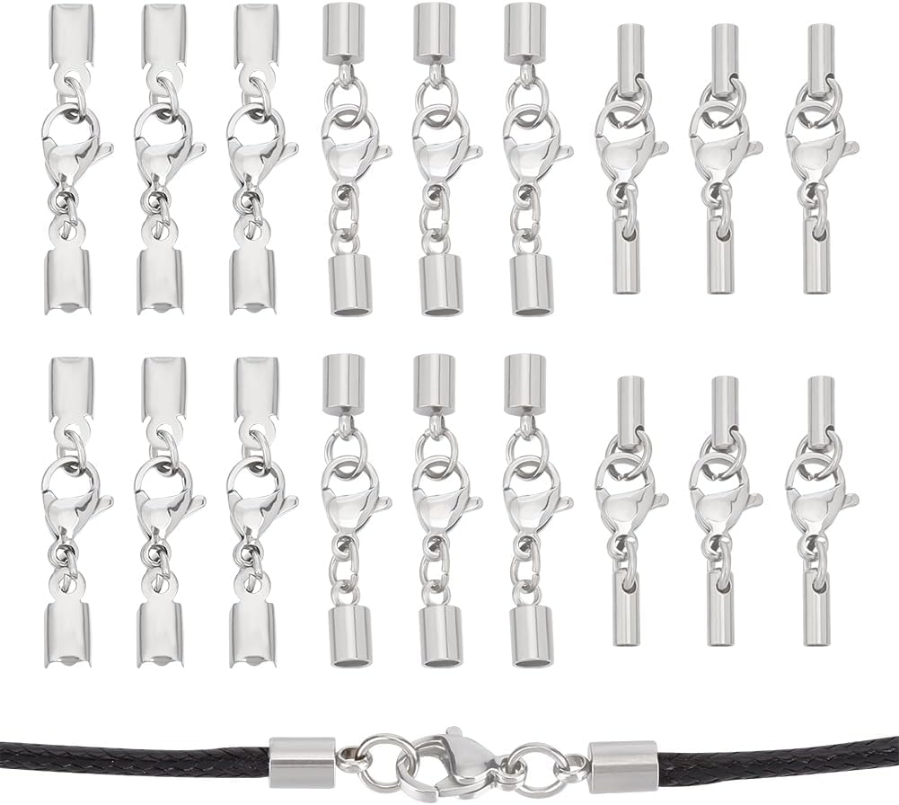 30sets 3 Styles 304 Stainless Steel Lobster Claw Clasps with Cord Ends ...
