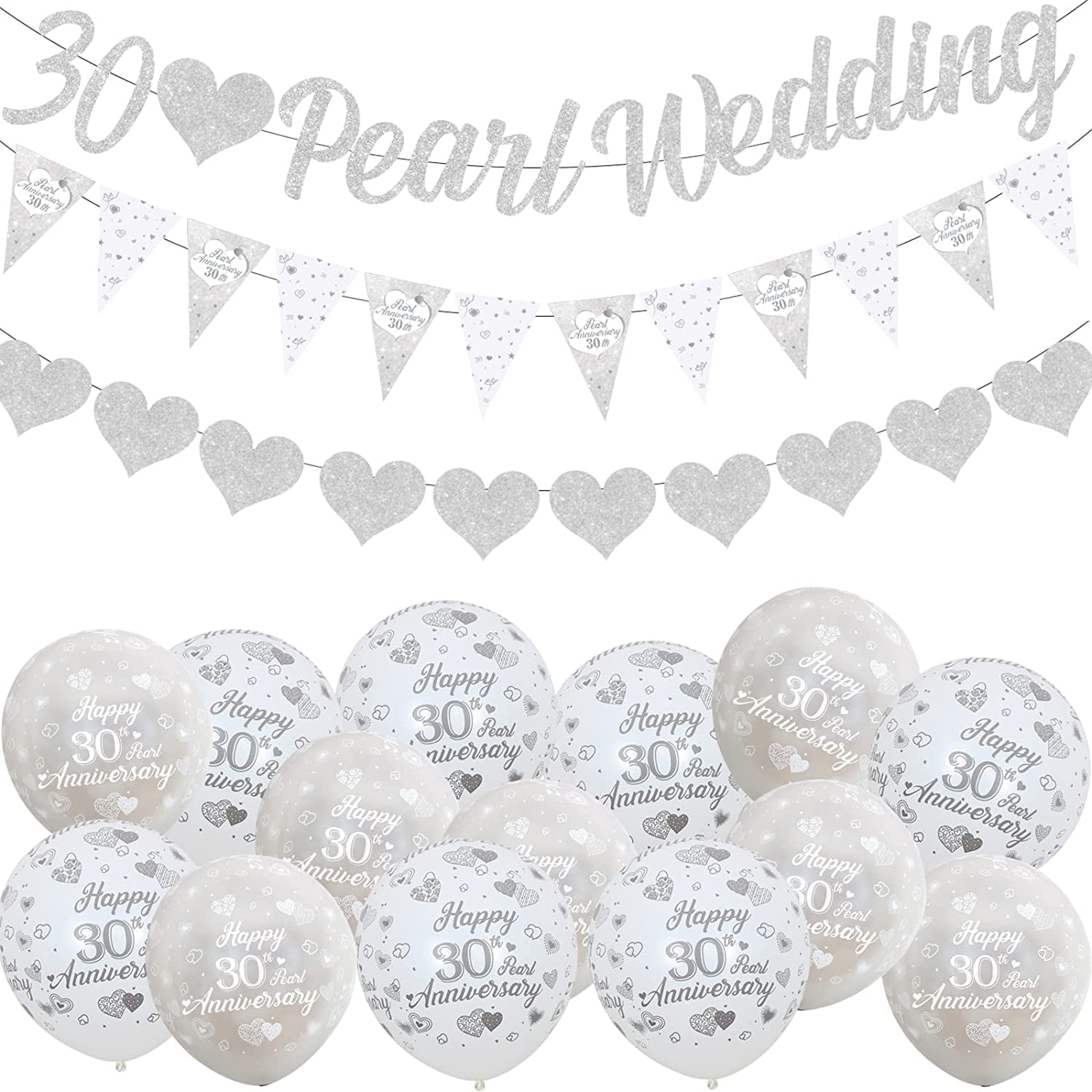 30th Anniversary Decorations, 30th Silver Wedding Glitter Banners, 30th ...