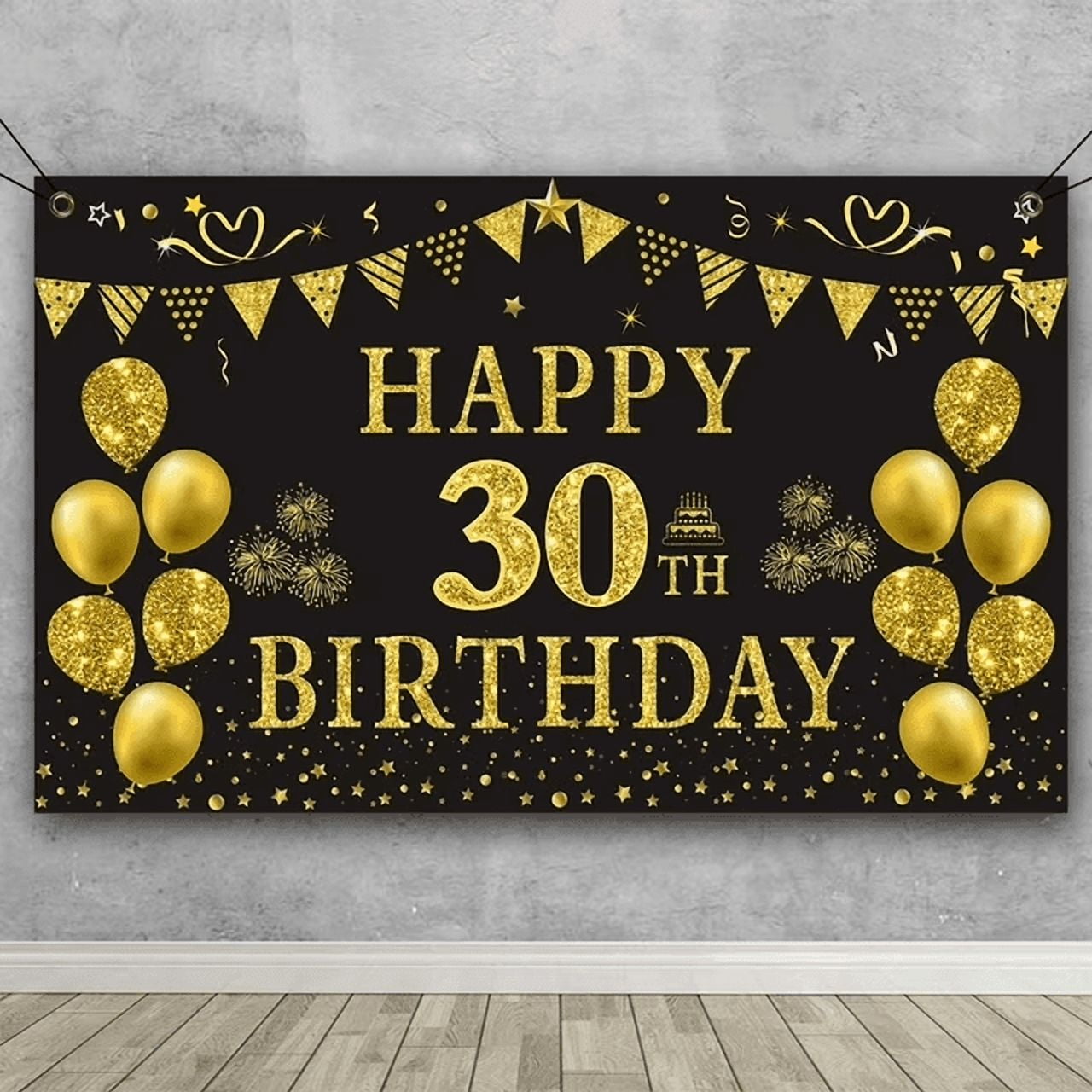 30th Birthday Backdrop Gold and Black Happy Birthday Party Decorations ...