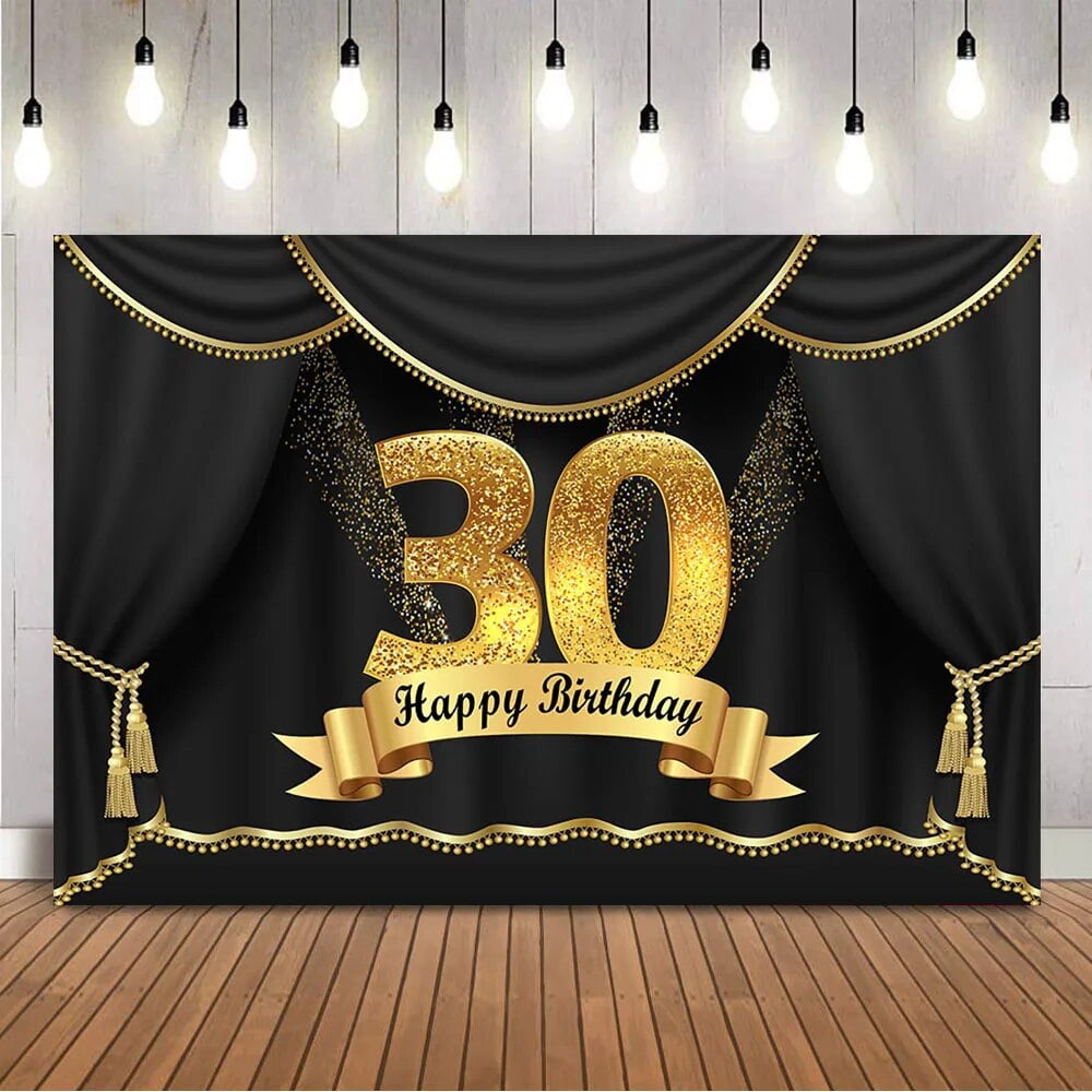 30th Birthday Backdrop black curtrain happy birthday background for ...