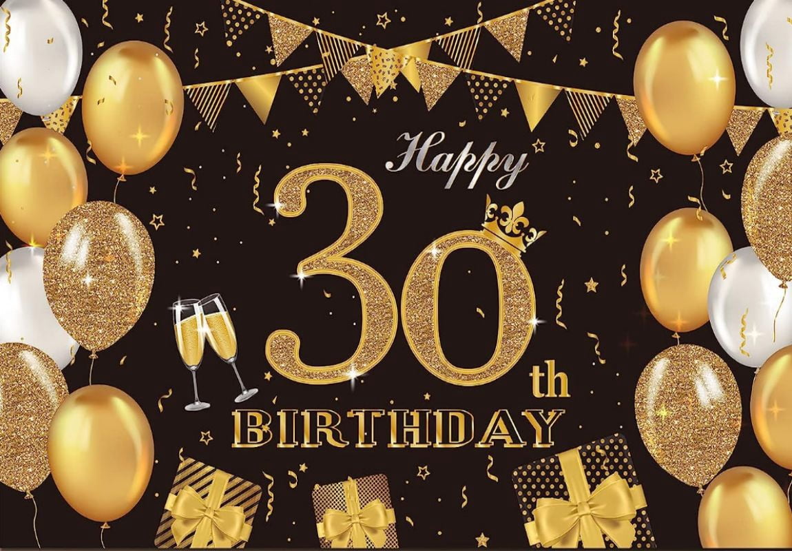 30th Birthday Banner Backdrop Happy 30th Birthday rations Black Silver ...