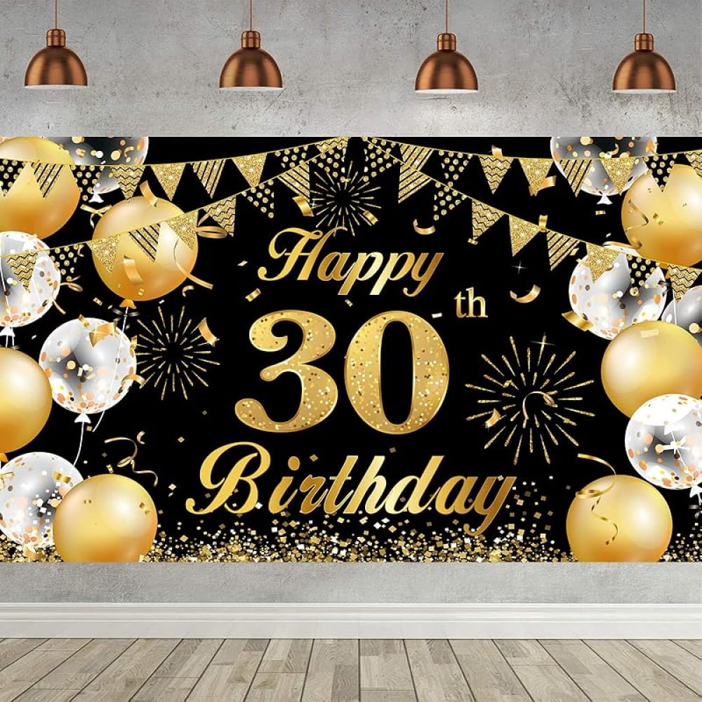 30th Birthday Banner Black Gold Birthday Banner for Men Women ...