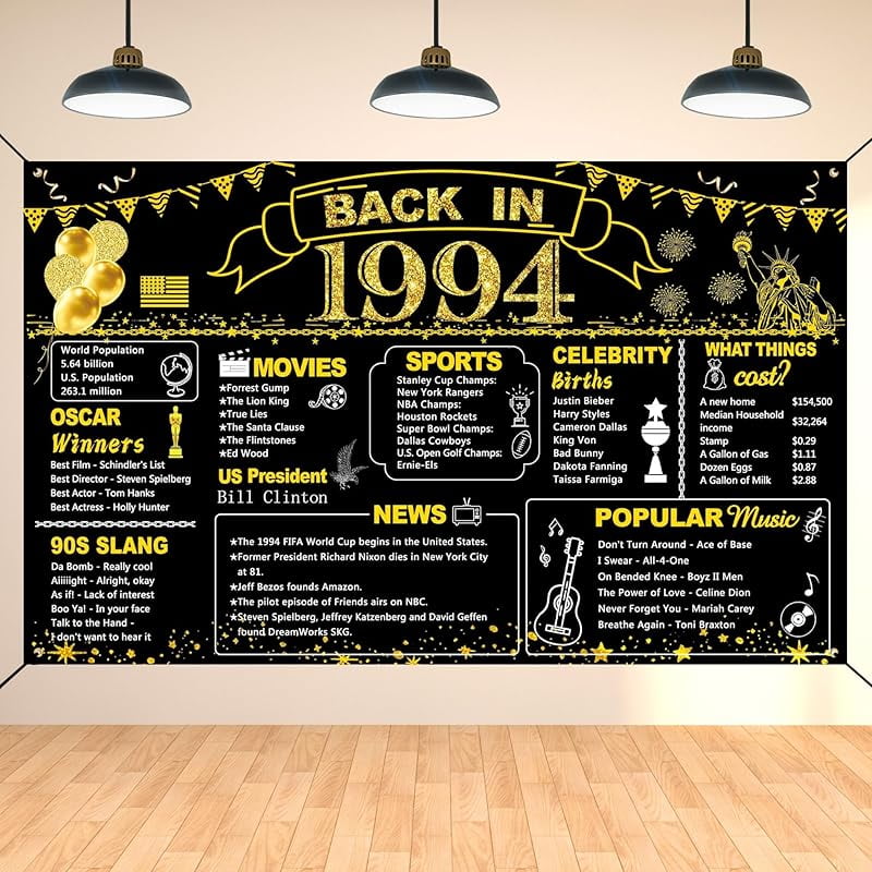 30th Birthday Black Gold Party Decoration, Back in 1995 Banner 30 Year ...