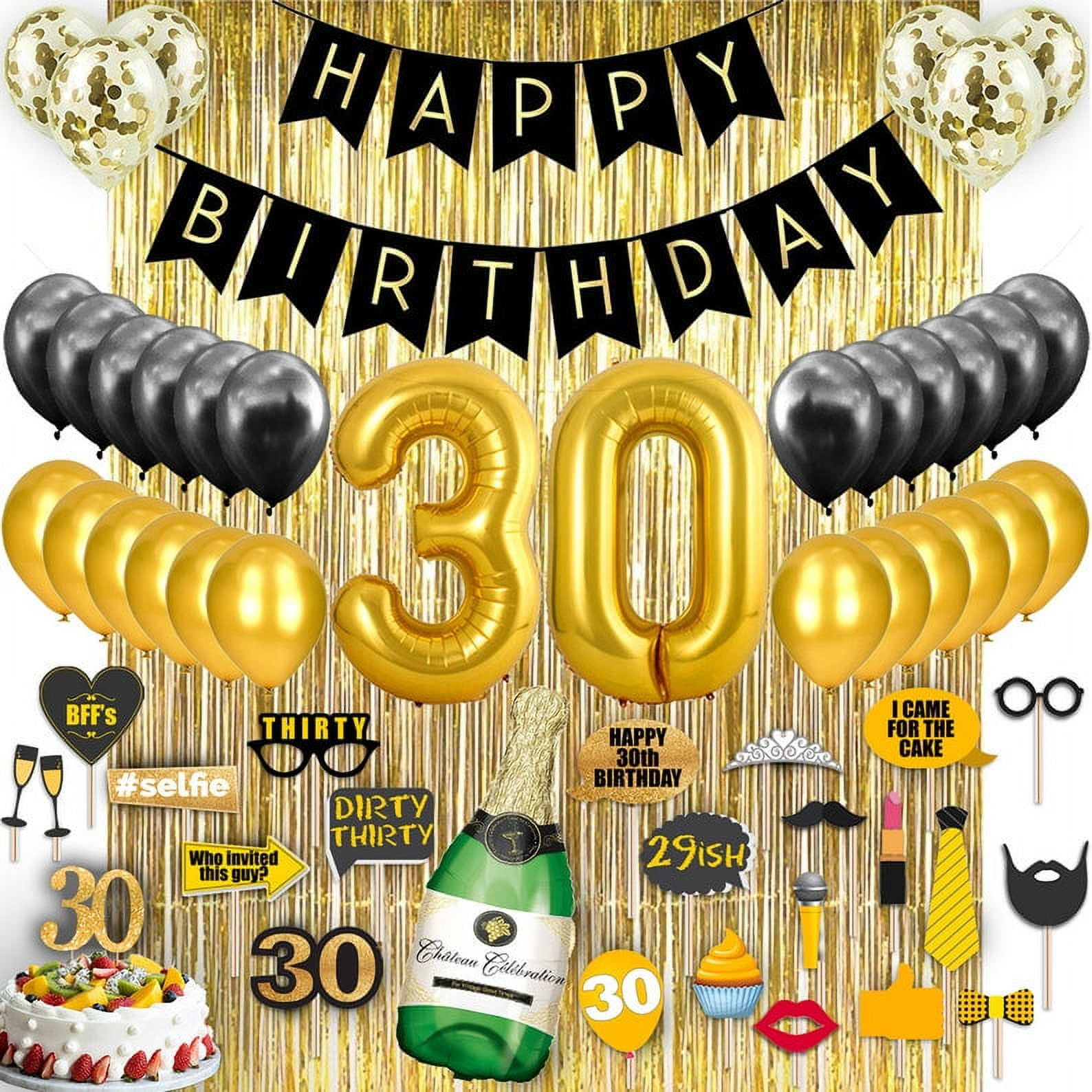 30th Birthday Decoration Black and Gold for Boy & Girl, 30th Cake ...