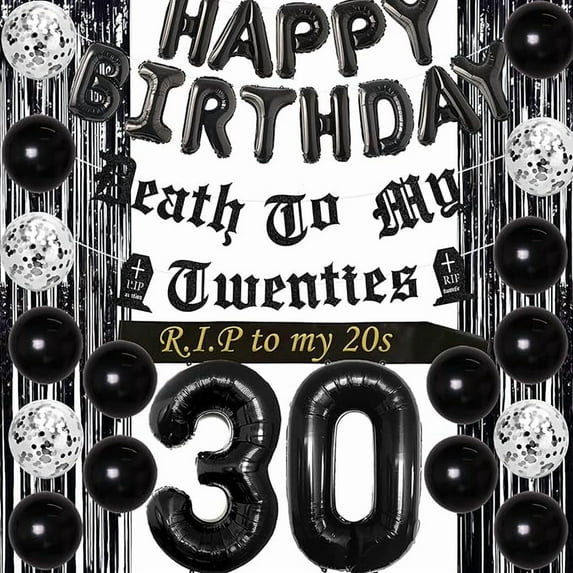 30th Birthday Decorations for Him Her Black Death to My Twenties Banner ...