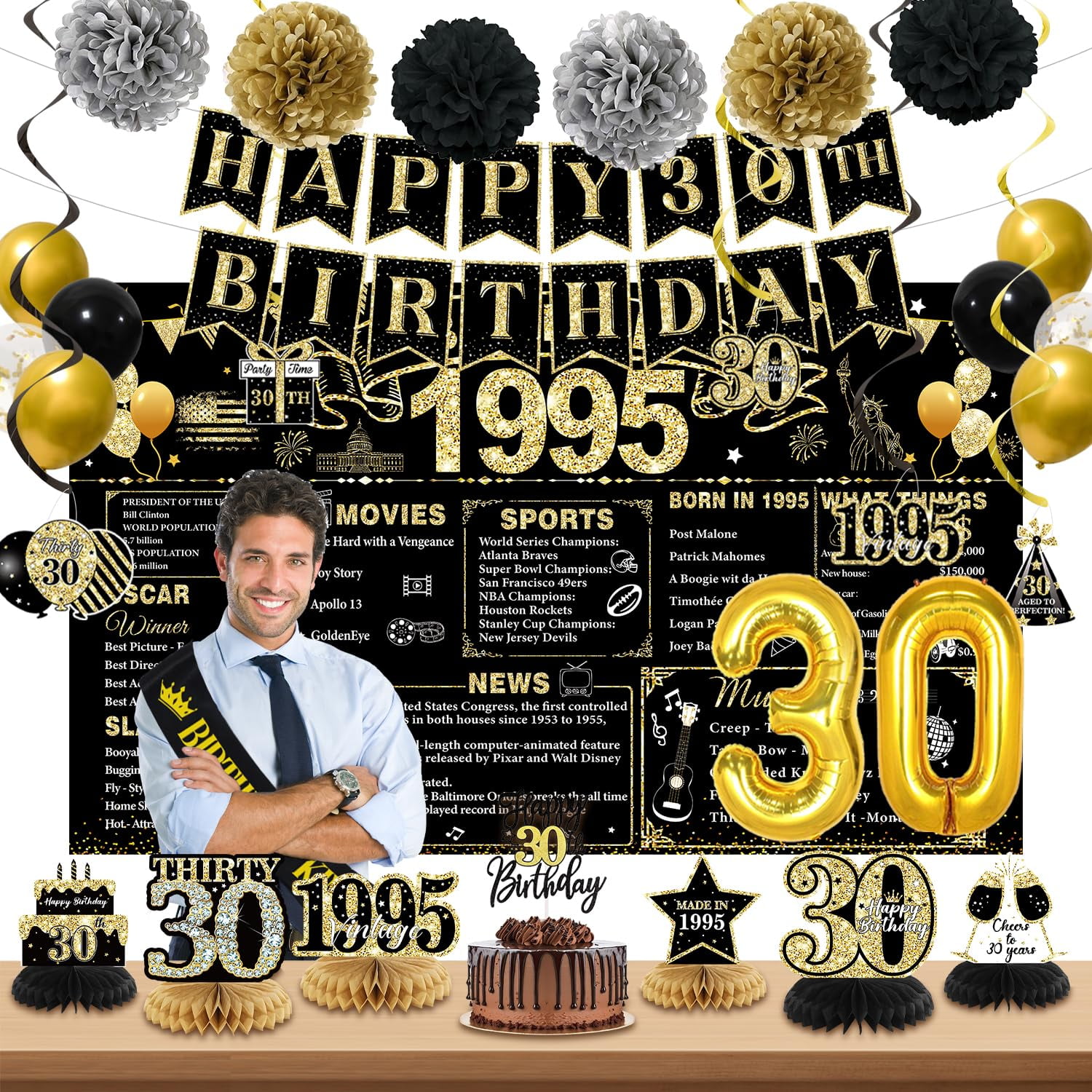 30th Birthday Decorations for IFF17 Him, Black Gold Back In 1995 ...