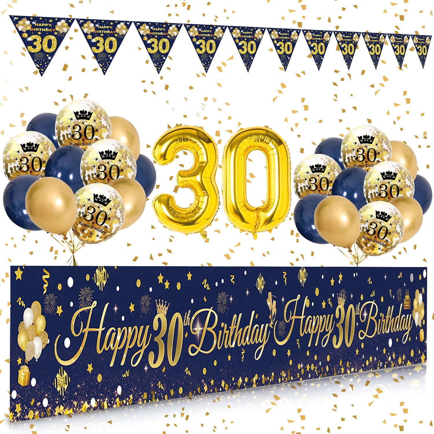 30th Birthday Decorations Kit for Men Include Blue Gold Happy 30th ...