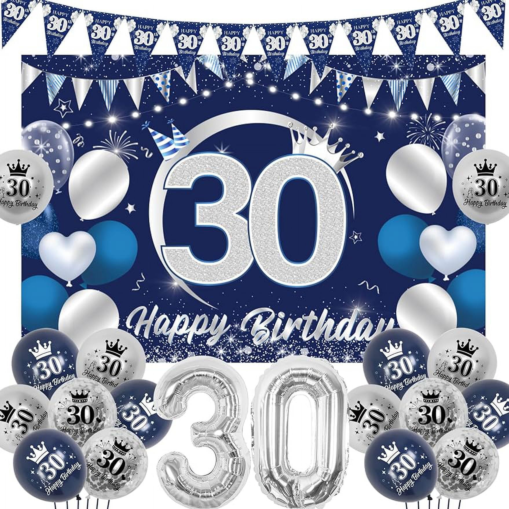 30th Birthday Decorations for Men Navy Blue and Silver, Happy 30th ...