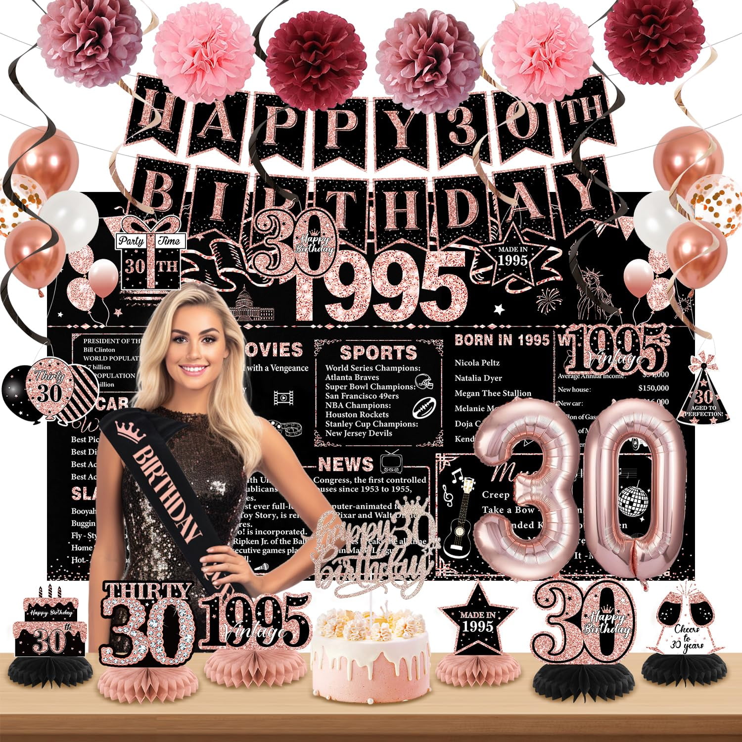 30th Birthday Decorations for RRF12 Her, Rose Gold Back In 1995 ...
