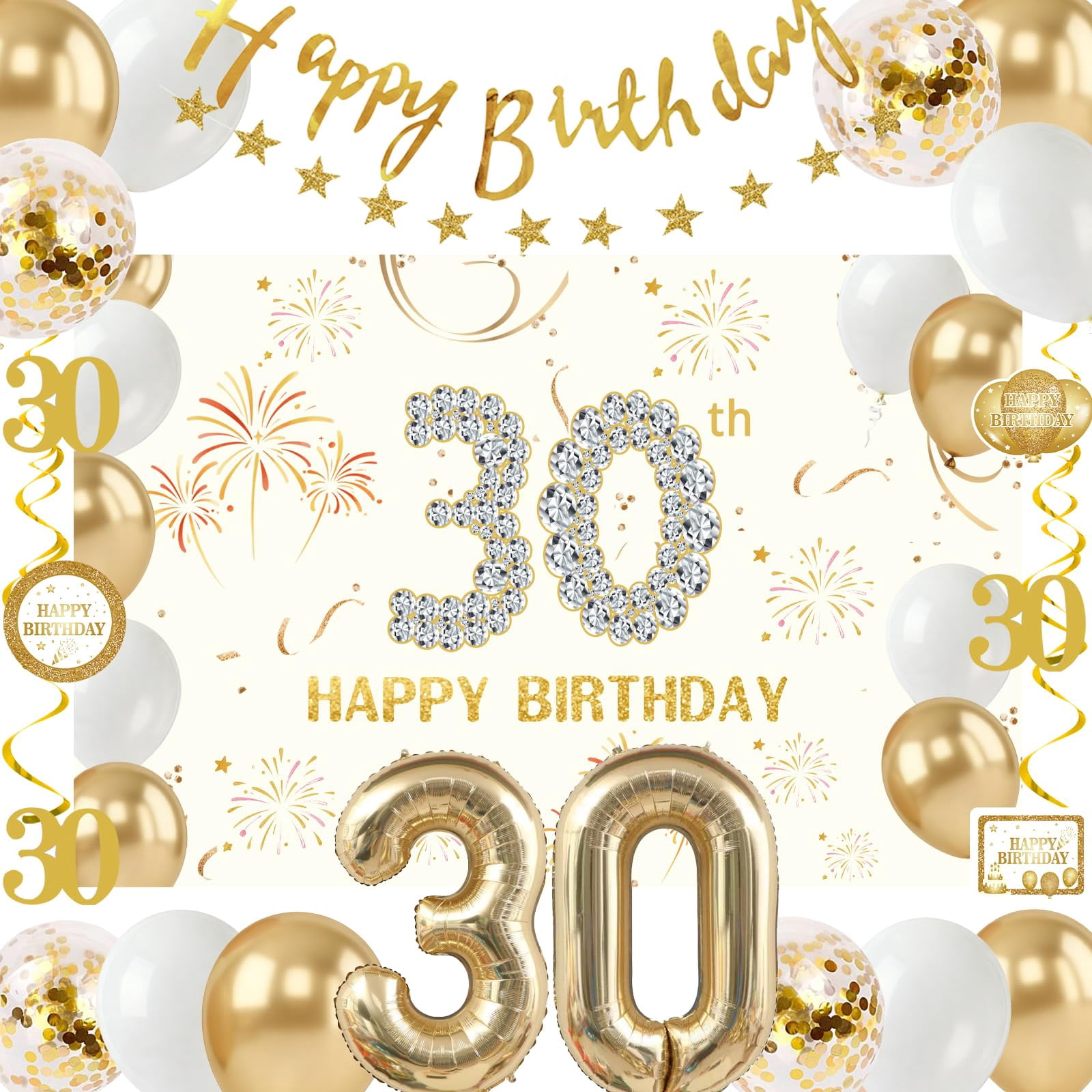 30th Birthday Decorations for Her Women, Gold and Happy 30th Birthday ...