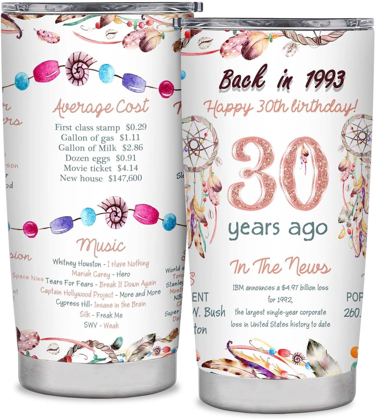 30th Birthday Gifts for Women,20oz Coffee Cup Tumbler,1993 Birthday ...