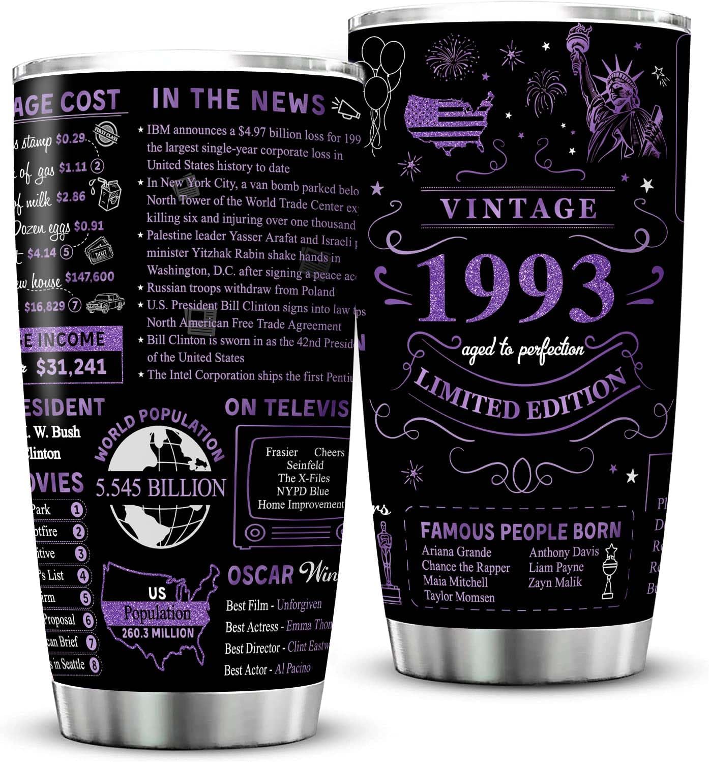 30th Birthday Gifts for Women Men Friends Vintage 1993 Tumblers 30 Year ...