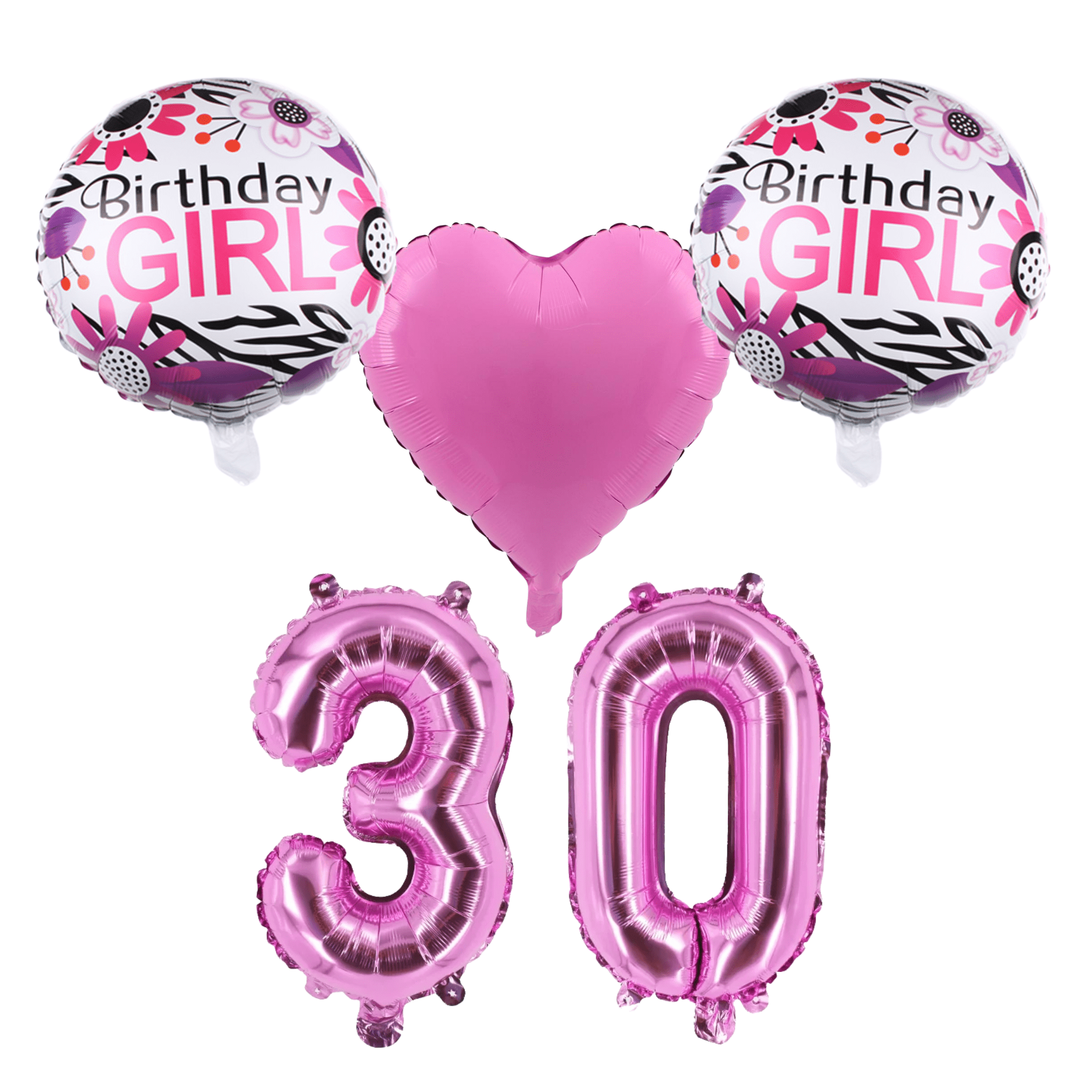 30th Birthday Girl Party Balloons Pink Foil Number Balloons Set ...