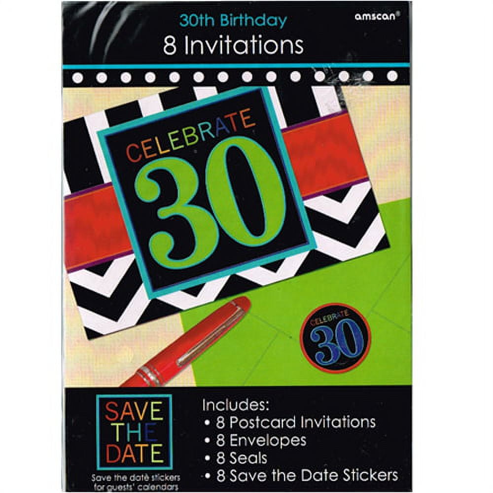30th Birthday Invitations Party Invites Save The Date Seals 8 Count ...