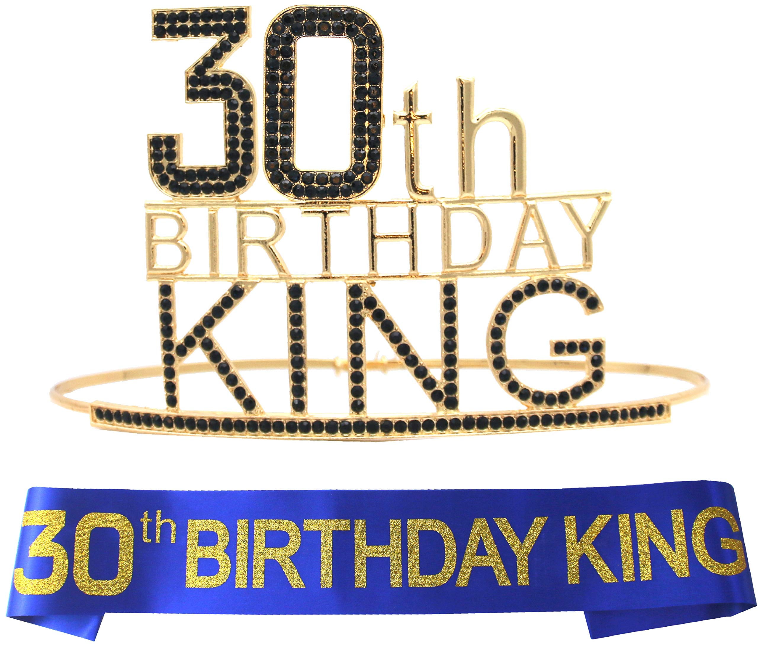 30th Birthday King Crown, Sash, Pin Set for Men and Boys - Silver Metal ...