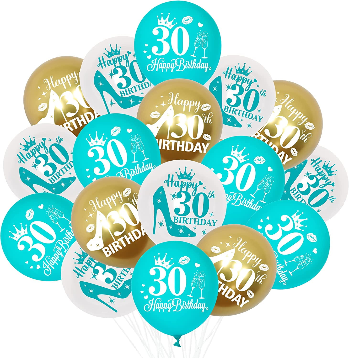 30th Birthday Latex Balloons, Pack of 45 Turquoise 30 Year Old Birthday ...