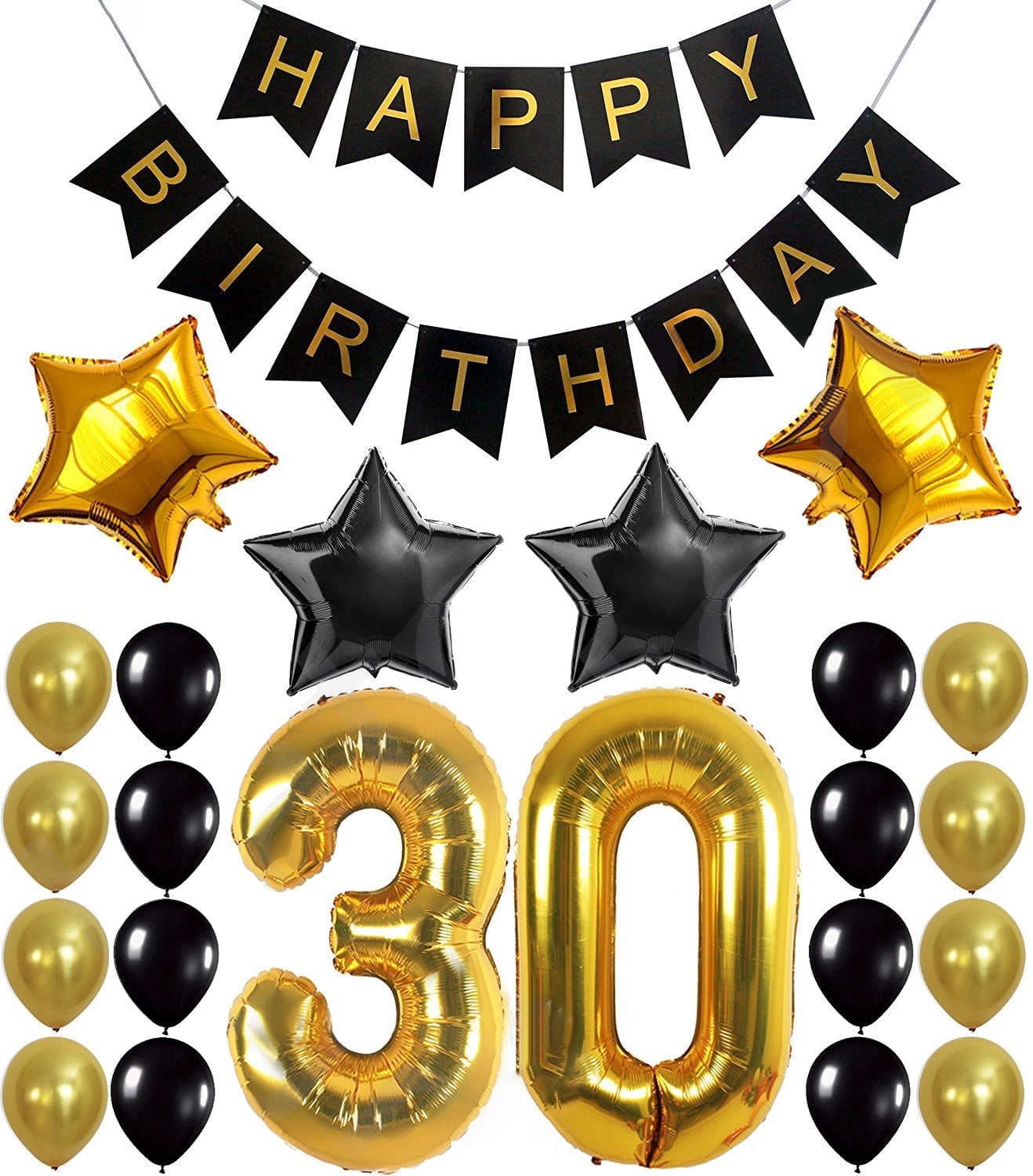 30th Birthday Party Decorations KIT - Happy Birthday Banner, 30th Gold ...