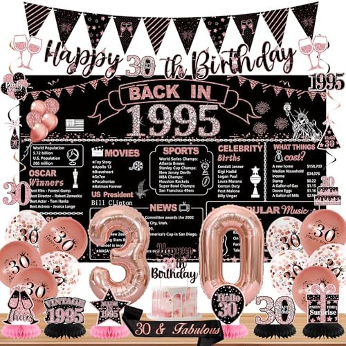 30th Birthday Party Decorations for Women, Rose Gold Back in 1995 ...