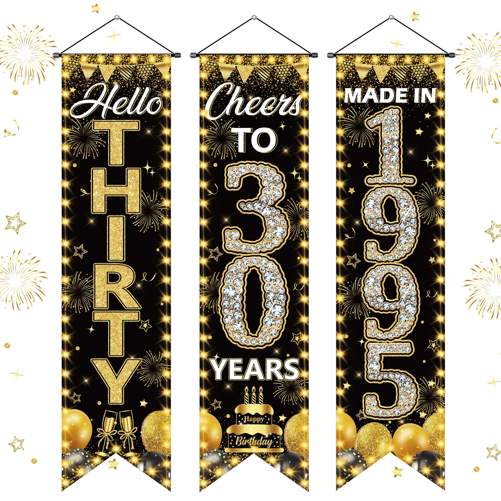 30th Birthday Party Supplies 3 Pack, MADE IN 1995 Sign, CHEERS TO 30 ...