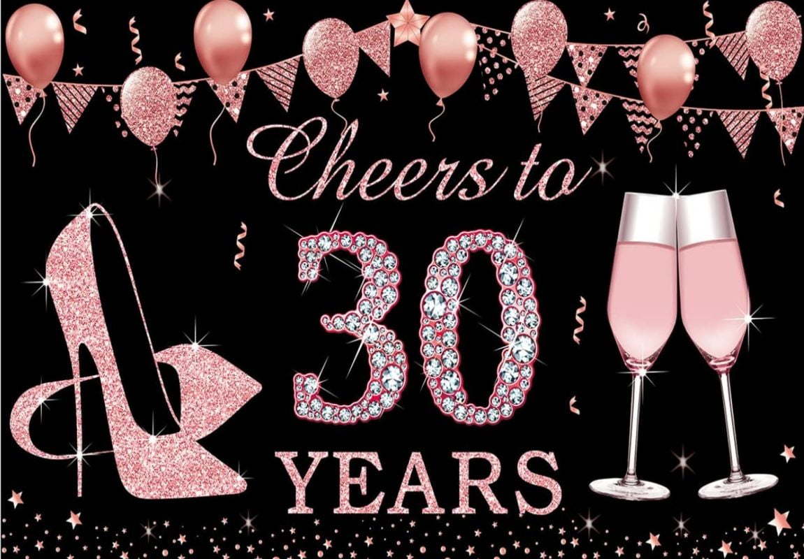 30th Birthday ration Cheers for 30th Birthday Banner Rose Gold ...