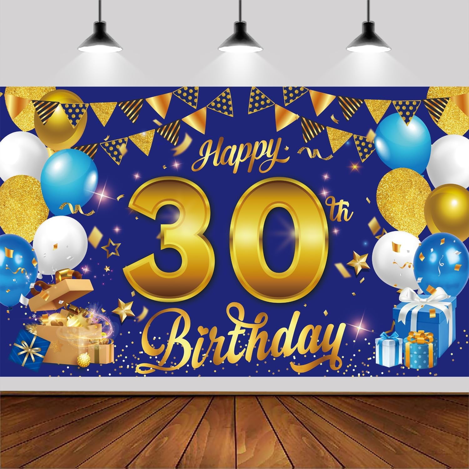 30th Blue Gold Birthday Backdrop Happy Birthday Photography Background ...