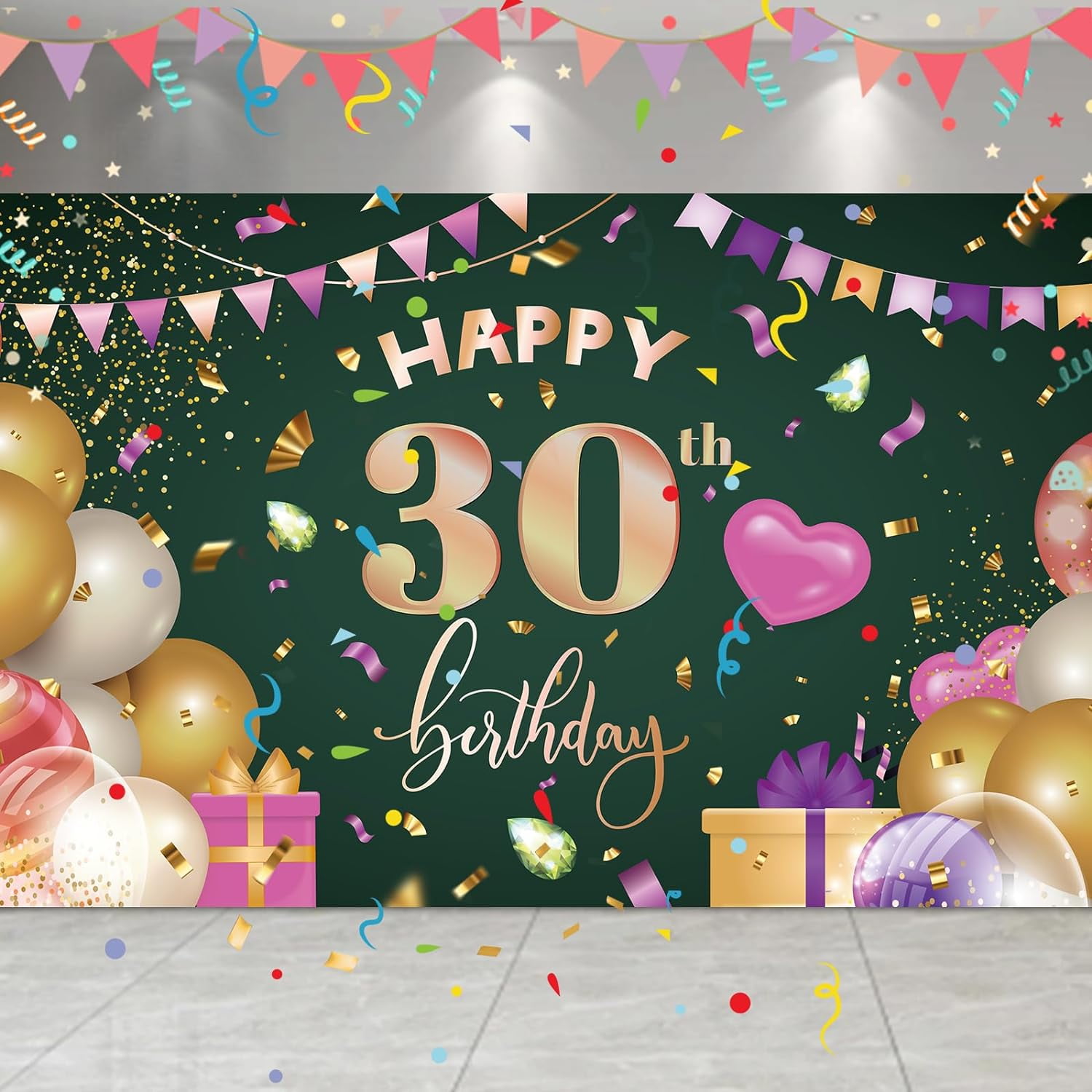 30th Happy Birthday Backdrop Banner Green Happy Birthday Decorations ...