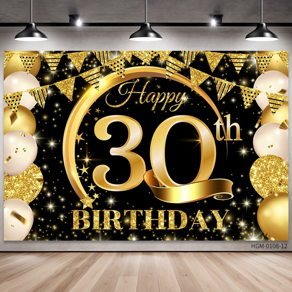 30th Happy Birthday Backdrop for Men Women Glitter Gold Balloons ...