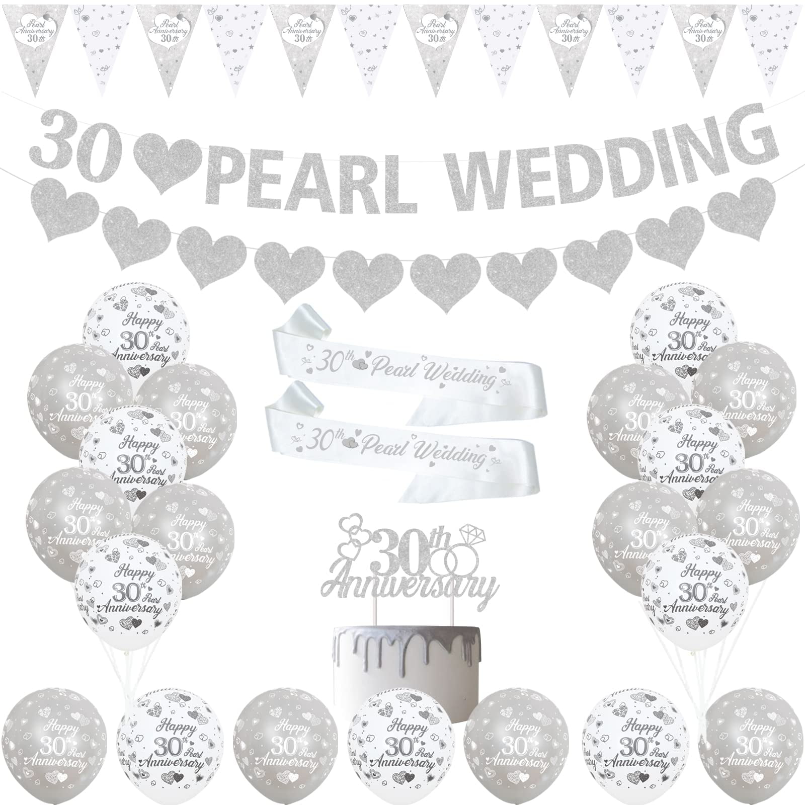 30th Pearl Wedding Anniversary Decorations 30th Silver Anniversary ...