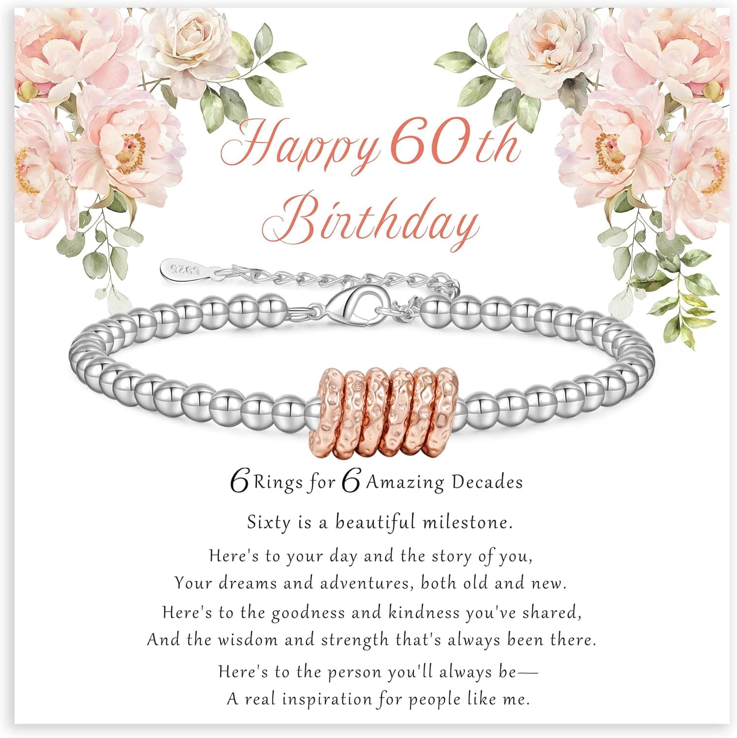 30th to 60th Birthday Gifts Silver Gold Beaded Ring Clasp Bracelets for ...
