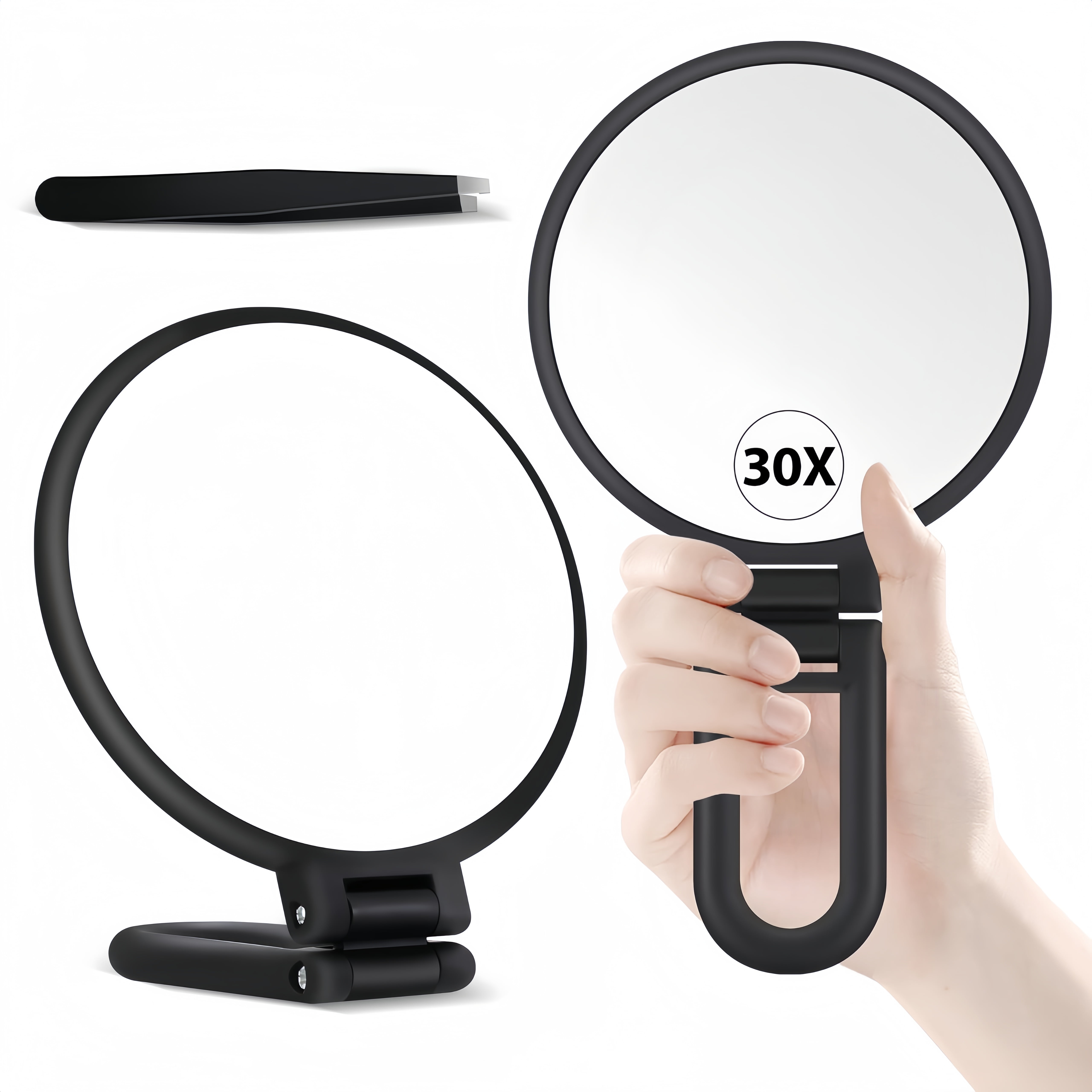 30x Magnifying Mirror, Travel Hand Mirrors with Handle, Double Side ...