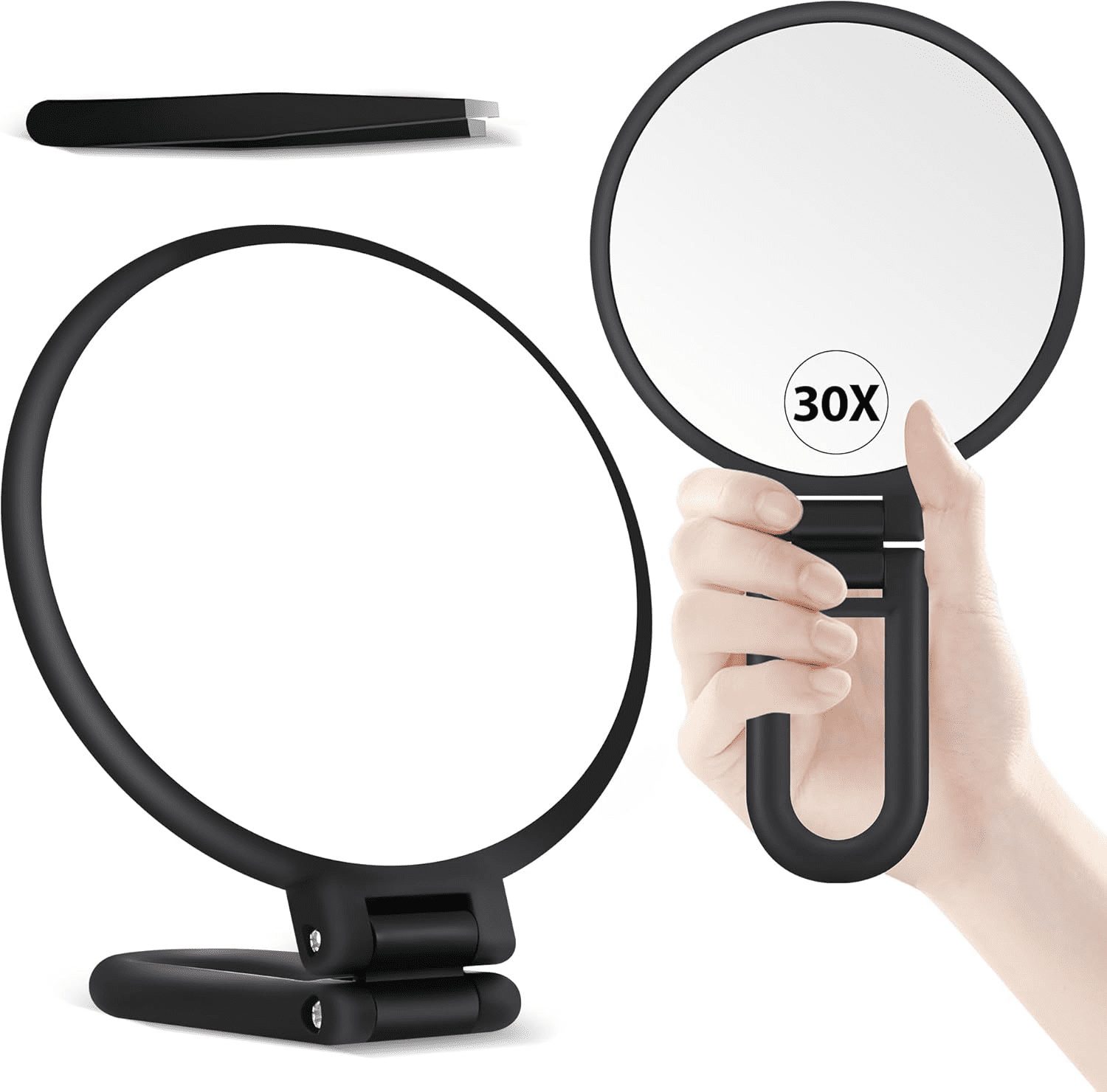 30x magnifying glass, with handle and handheld mirror surface, double ...
